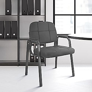 CLATINA Waiting Room Guest Chair with Bonded Leather Padded Arm Rest for Office Reception and Conference Desk Black (Grey 4 Pack)