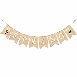 Uniwish Spring Banner Burlap Rustic Garland Easter Spring Theme Party Decorations for Mantle Porch Sign Welcome the Arrival of Spring