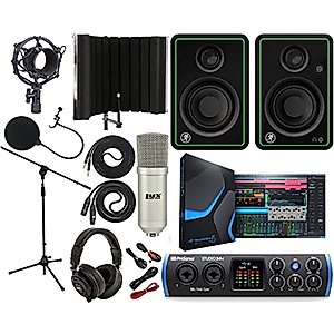 PreSonus Studio 24c 2x2 USB Type-C Audio/MIDI Interface with CR3-X Creative Reference Multimedia Monitors and 1/4” Instrument Cable and Microphone Isolation Shield