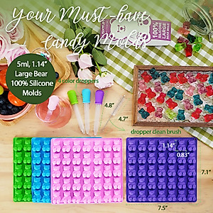 Large Gummy Bear Molds 5 ML, BPA-FREE Silicone Chocolate Candy Gummy Molds with 4 Droppers and Cleaning Brush 140 Cavity, Set of 4