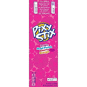 Pixy Stix Candy Filled Fun Straws, Grape, Maui Punch, Cherry & Orange Flavors, 0.42 oz (Pack of 85)