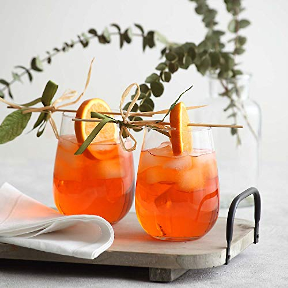 lav Stemless Wine Glasses Set of 6 - 16 oz Clear Glass Wine Tumbler Set for Red or White Wine Glasses Stemless - Modern Design & Everyday Use - Made in Europe