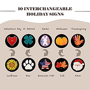 Perfnique Interchangeable Welcome Sign for Front Porch Standing, 47 x 7.9 Inch Black Wooden Leaner Sign with 10 Interchangeable Designed Icons(5 double sided disks), Modern Farmhouse Rustic Seasonal Decor for Summer American Y‘all Fall Christmas