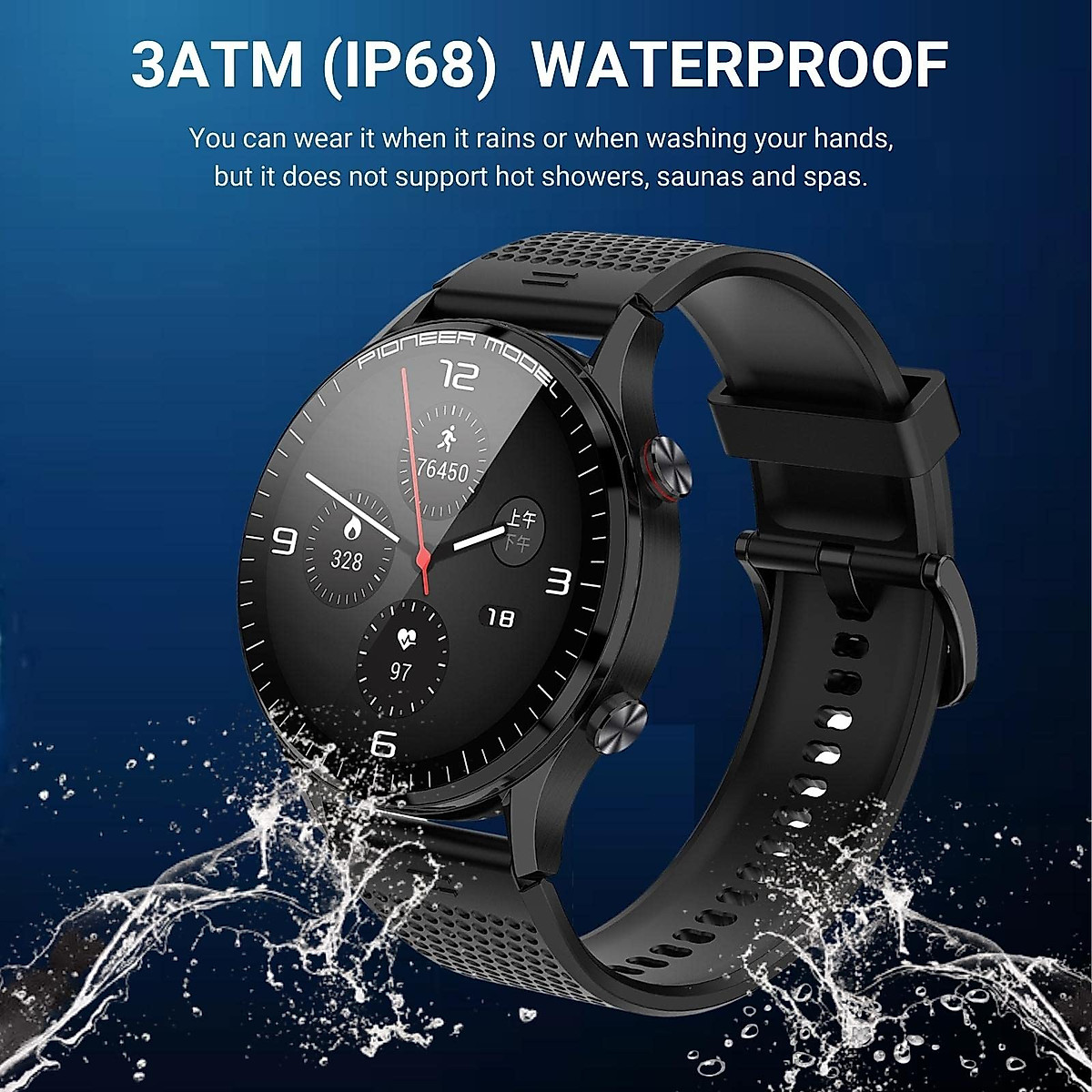 HOAIYO Smart Watches for Men Women (Call Receive/Dial), AMOLED Smartwatch with Heart Rate SpO2 Sleep Calories Counter, Waterproof Fitness Watch for Android iOS Phones (23Black, 1.5")