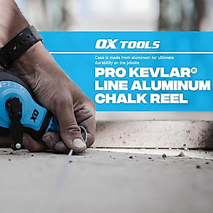 OX Tools Pro Aluminum Body Chalk Reel 6x Gear with Kevlar Reinforced Line | Strong Thick Bold Chalk Line | Chalk Line Tool | Chalk Box | KEVLAR line