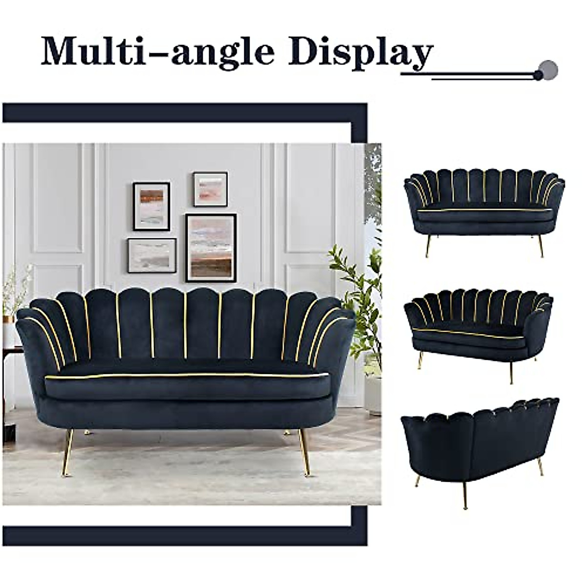 QHITTY Velvet Loveseat, 58'' Velvet Sofa Accent Couch Settee Upholstered Chair, 2 Seater Small Loveseat for Small Spaces, Living Room (Black)