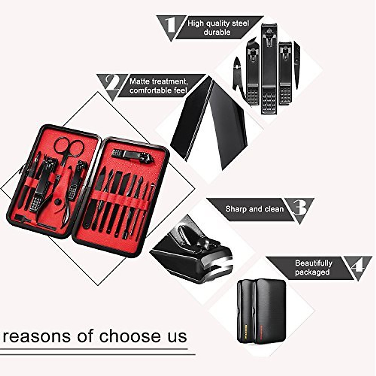 Manicure Set Pedicure Set Nail Clippers – Mifine 16 in 1 Stainless Steel Professional Pedicure Kit Nail Scissors Grooming kit with Black Leather Case