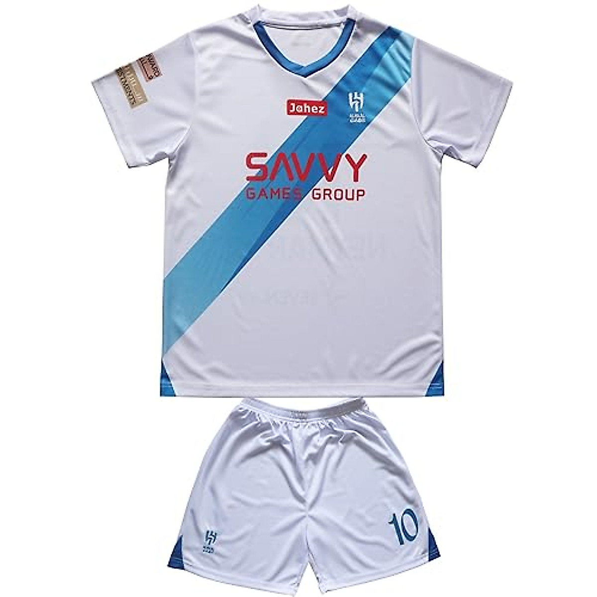 ORGBRAIN 2023/2024 Hilal Riyadh Al Away #10 Neymar Football Soccer Kids Jersey Shorts Socks Set Youth Sizes (White, 30)