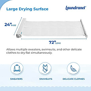 LAUNDRANET Retractable Clothes Drying Rack - Flat Hanging Mesh Drying for Delicate Clothes and Sweaters – Eliminate Bumps and Stretching from Hangers and Lines - 24" Wide and Opens Up to 72" - 1 Pack