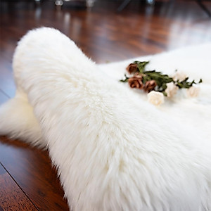 LLB Genuine Sheepskin Rug Plush Soft Throw Area Rug Fur Carpet Fluffy Shaggy Sheepskin Rug for Living Room Kids Bedroom Luxury Home Decor Lambskin Rug Rectangle (Ivory White, 24''x72'')