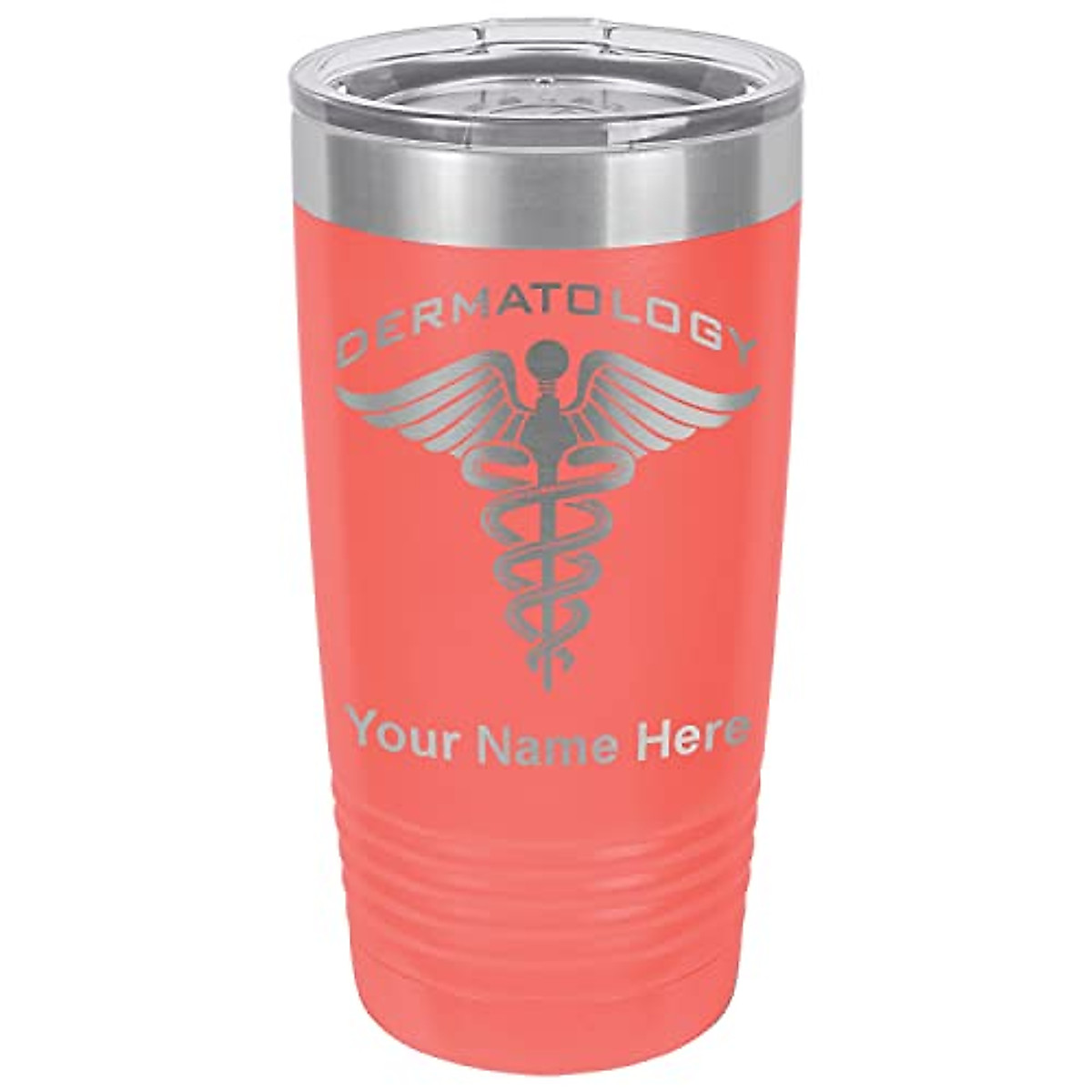 LaserGram 20oz Vacuum Insulated Tumbler Mug, Dermatology, Personalized Engraving Included (Coral)