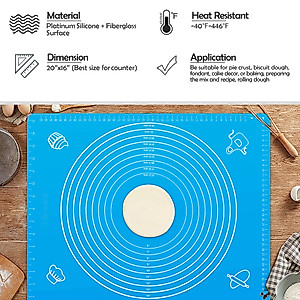 Pastry Mat for Rolling Dough Large Silicone Pastry Kneading Mat Board with Measurements Food Grade Non-stick Non-slip Rolling Board for Dough (20x16 inch)