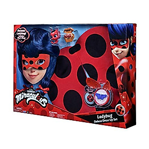Miraculous: Tales of Ladybug and Cat Noir Deluxe Role Play Set Ladybug Costume Kids Fancy Dress Set with Mask and Accessories Ladybug Superhero Costumes for Girls and Boys