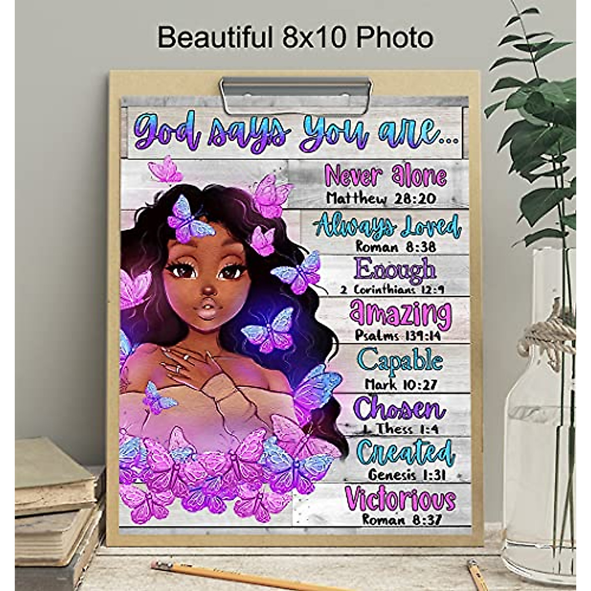 Black Girl Wall Art & Decor - African American Women Woman Teen Picture Poster Print - Cute Positive Affirmations - Inspirational Motivational Religious Gifts- Bedroom Living Room Home Office Bathroom