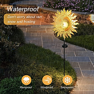 Afirst Solar Lights Outdoor Garden Stakes, Sun Face Crackle Glass LED Decorative Outdoor Decorative Lights for Pathway Yard Lawn Decoration…