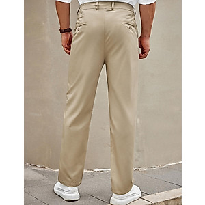 COOFANDY Slacks for Men Khaki Chino Pants Relaxed Fit Flat Front Long Trousers, Light Khaki, XL