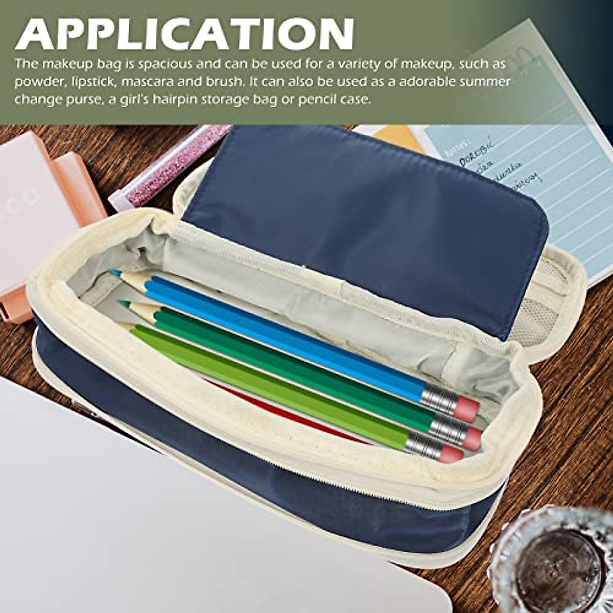 minkissy Bag Big Layer Study Art Zipper Pouch Holder Case Office Portable Stationery Classroom Pen Organizer Painting Large School Cover Vintage Pencil Lovely Dark Canvas Capacity Student