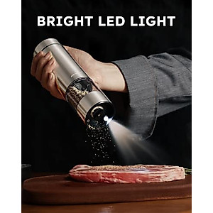FORLIM Electric Salt and Pepper Grinder Set, Automatic Salt and Pepper Grinder Set, One Handed Operation Refillable Mill with Light, Adjustable Coarseness - 2 Mills