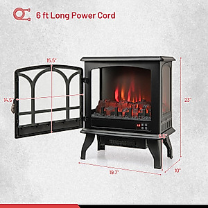 Tangkula 23 Inch Electric Fireplace Stove, Freestanding Fireplace Heater with Vivid Flame Effect, 3-Sided Panoramic View, Overheat Protection, 1400W Space Heater, Ideal for Home & Office