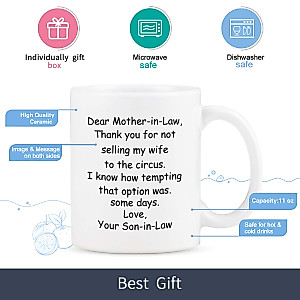 YHRJWN Mother In Law Gifts from Son In Law - Dear Mother In Law Mug - Mother Mothers Day Mom Gifts from Son - Birthday Gifts Coffee Mugs for Mom 11Oz Mom Coffee Mug
