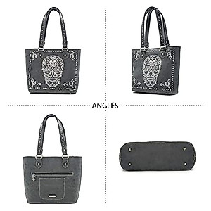 Montana West Leather Tote Bag Sugar Skull Handbag Shoulder Bag For Women ABZ-G012WBK