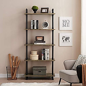 ivinta Industrial Bookshelf Metal Bookcase, Storage Shelf Plant Shelf Vintage Kitchen Shelves, Farmhouse Etagere Heavy Duty Display Shelf Wide Modern Open Pipe Book Case (5-Tier)