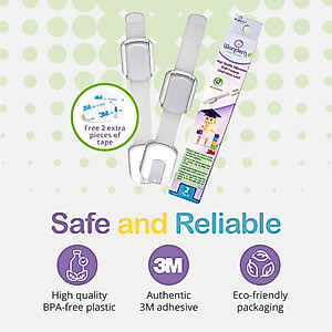 Adjustable & Reusable Child Safety Cabinet Locks & Latches, Baby Proofing Door Window, Cabinet, Toilet, & Refrigerator Lock, Child Safety Strap Locks with Adhesive Pads, Pack of 2, Silver - Wonderkid