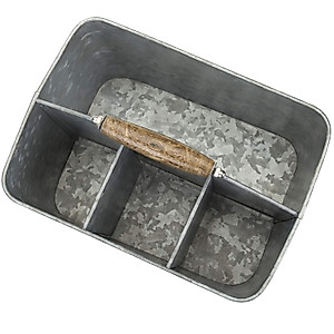 MyGift 4-Slot Rustic Galvanized Metal Utensil Holder, Picnic Storage Organizer for Paper Plates, Napkins and Silverware - Handcrafted in India