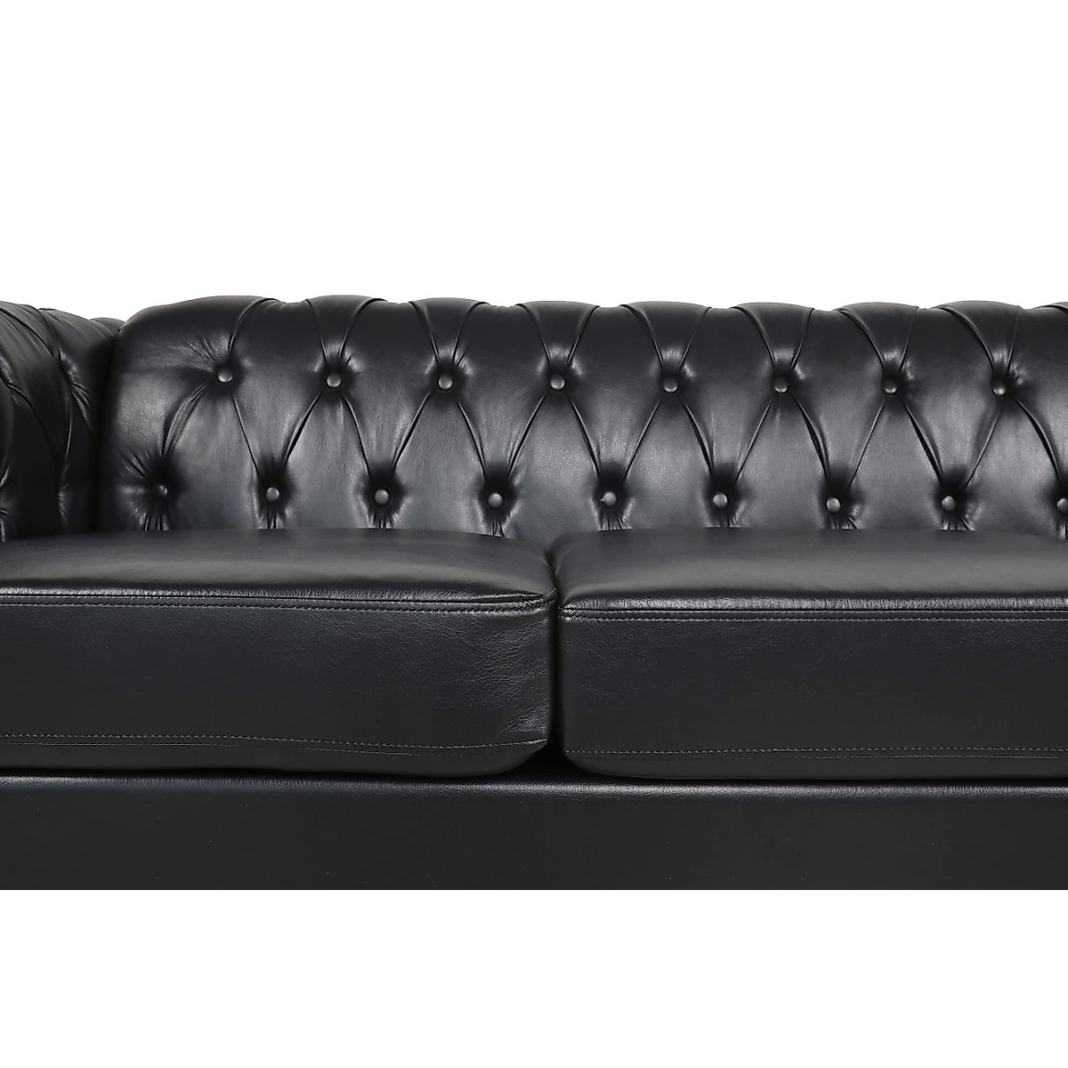 MIYZEAL Chesterfield Sofa, Tufted Leather Couch Upholstered Sofa with Low Back, Roll Arm Classic 3 Seater PU Leather Couch for Living Room Bedroom Office (Black)
