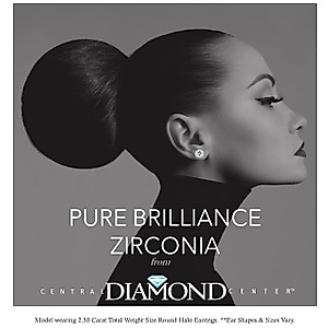 Central Diamond Center Round Halo Stud Earrings Sterling Silver w/Pure Brilliance Zirconia - 6.50mm Center, 2.50cttw - Platinum