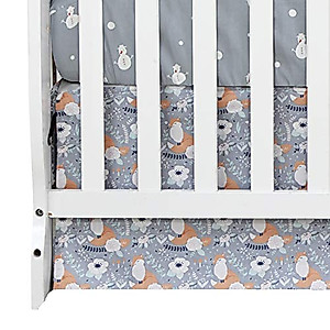 Brandream Fox Crib Bedding Sets Floral Nursery Bedding Blanket with Fox Print, Gray 3 Pieced Cotton Breathable Fitted Sheet Sets for Boys Girls