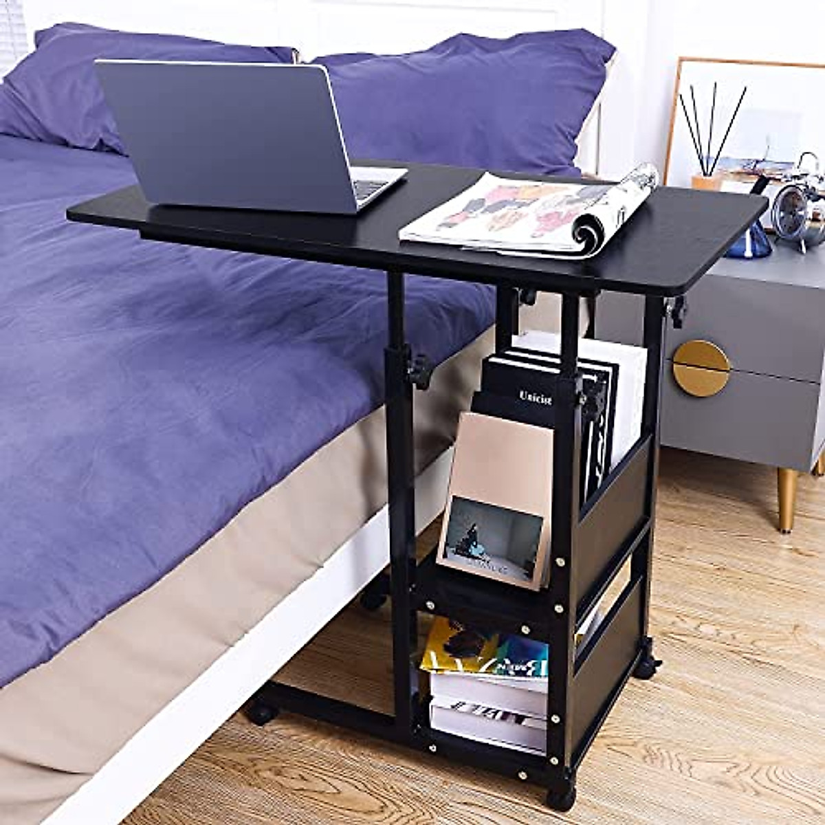 Urban Deco Home Office Desk with Drawer Standing Desk Adjustable Height, Moveable Computer Stand with 4 Wheels & Plastic Drawers Corner Desks for Home Office - Black