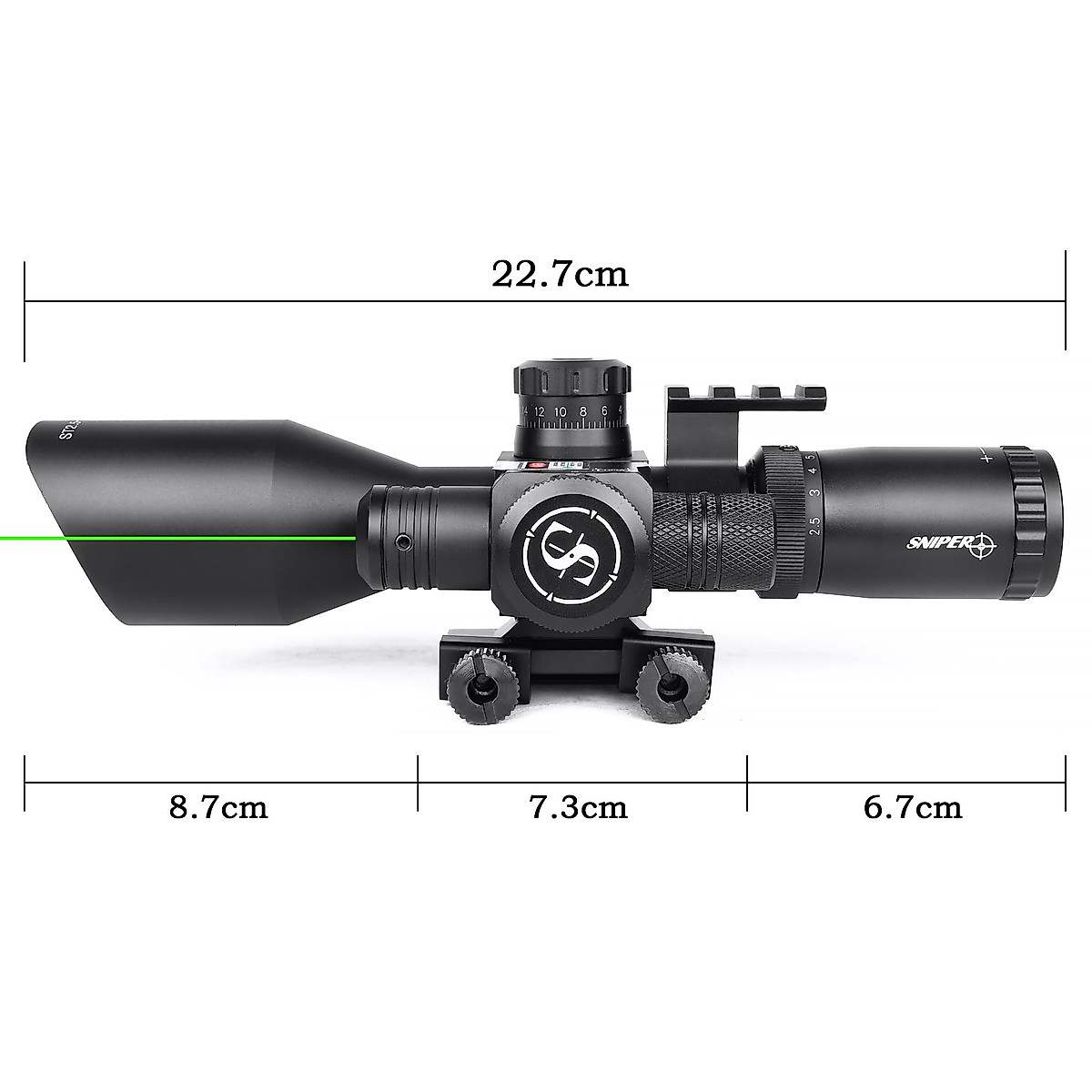 Sniper ST2.5-10x40 Rifle Scope Combo with Green Laser R/G Illuminated Reticle Red Dot Sight