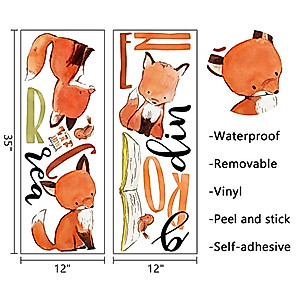Mfault Foxes Reading Corner Baby Boys Girls Wall Decals Stickers, Removable Woodland Animals Read Books Nursery Playroom Decorations Bedroom Classroom Art, Bird Kids Library Toddler Room Decor