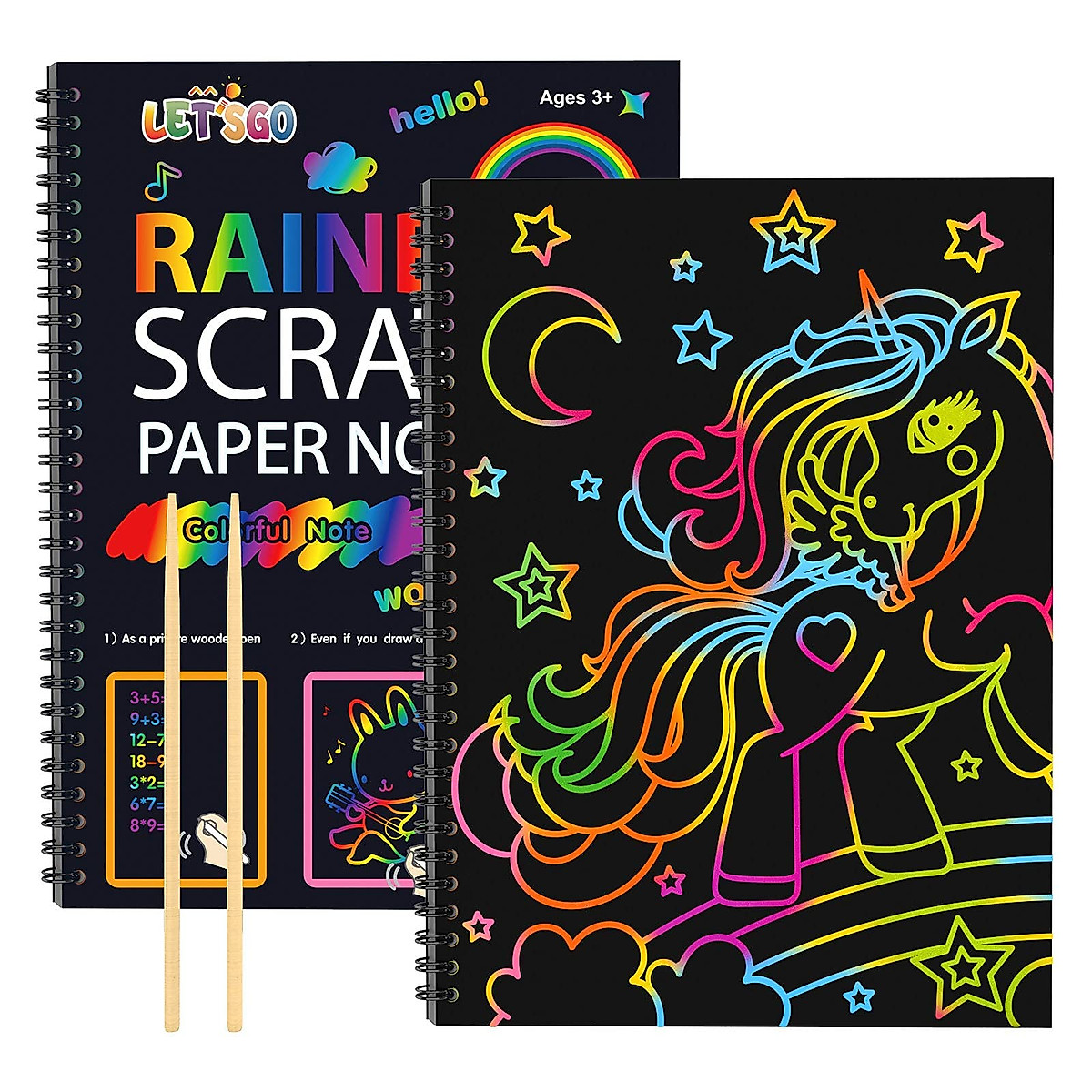 LET'S GO! Toys for Girls Ages 3-8 2 Pack Halloween Rainbow Scratch Paper Art for Kids Toys for 3 4 5 6 7 8 9 10 Year Old Girls Magic Arts and Crafts Supplies for Kids Ages 8-12 Kids Christmas Gifts