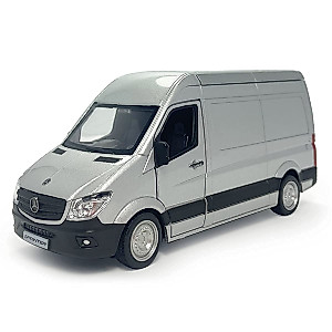 Sprinter Toy Truck Van Cargo Delivery Model Car Diecast Vehicle 1/36 Scale Metal Pull Back Toy Cars Doors Open Zinc Alloy Casting Toys for Boys Kids Birthday Gifts Mens Collection, Silver Gray