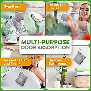 Nature Fresh Charcoal Bags Odor Absorber (Large, 4 Pack, 200g each), Reduce Odors Naturally with Bamboo Charcoal Air Purifying Bags for Car, Home, Closet, Shoe Deodorizer Eliminator Freshener Remover