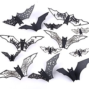 ROFIBUT Halloween Party Supplies 3D Bats Wall Decor Halloween Decorations, 4 Styles Scary Halloween Decor Indoor Bat Stickers Realistic Bat Decals for DIY Home Decor Bedroom Party Supplies 24Pcs