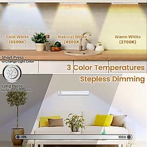 Under Cabinet Lights Rechargeable Under Counter Lights for Kitchen, 188 LED Closet Light Motion Sensor Light Indoor, Dimmable Magnetic Under Cabinet Lighting, 2-Pack