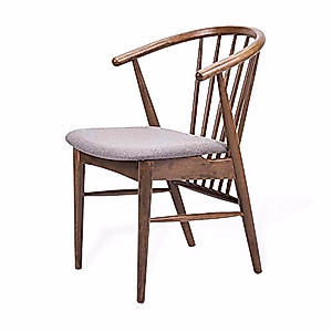 SunBear Furniture Set of 2 Toby Dining Chairs Kitchen Modern Solid Wood w/Padded Seat Medium Brown Color with Light Gray Cushion