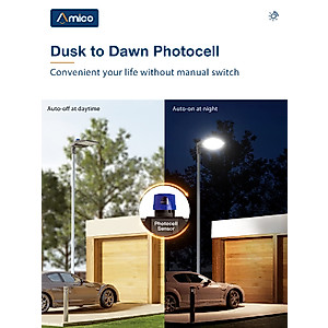 Amico 300W LED Parking Lot Light, 39000LM 5000K LED Shoebox Lights with Dusk to Dawn Photocell, Waterproof Commercial Area Lighting, UL/DLC/FCC Certified Outdoor LED Street Lights, Arm Mount