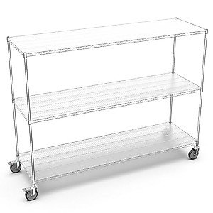 3 Tier NSF Wire Shelf Shelving Unit, 24 x 72 x 62 Inch 3000lbs Capacity Heavy Duty Adjustable Storage Rack with 5in Wheels and Shelf Liners and Extensible Designs Large Utility Storage Rack - Chrome