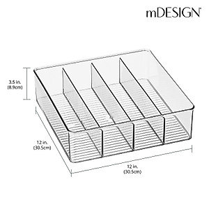 mDesign Plastic Stackable Tea Bag Storage Organizer Bin with 4 Divided Compartments - Holder for Kitchen Cabinet, Pantry, Countertop - Holds Sugar Packets, Coffee Pods, Ligne Collection, 2 Pack- Clear