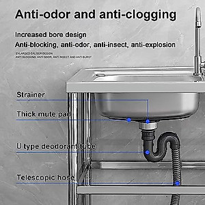 Commercial Restaurant Sink Stainless Steel Utility Sink Single Bowl Set Single Bowl w/Faucet & Drainboard Outdoor Garden Sink for Kitchen Laundry Room Garage