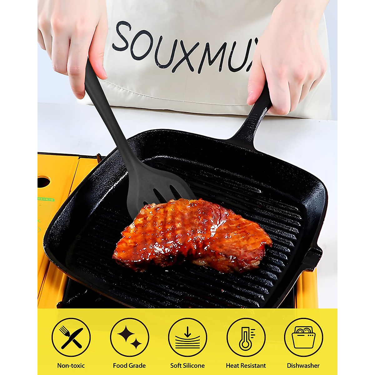 4 Pcs Silicone Kitchen Utensils Set, Wok Spatulas-Slotted Turner-Cooking Spoon-Slotted Spoon, Nonstick BPA Free High Heat Resistant Cooking Utensils for Frying, Mixing, Serving, Draining, Stirring