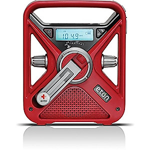 Eton - American Red Cross FRX3+ Emergency NOAA Weather Radio, Red, Digital Display, Hand Turbine, Solar Power, Red LED Flashing Beacon, 7 NOAA/Environment Canada Weather Bands, Phone Charger