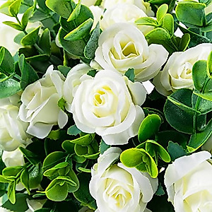 SHUOTAO Artificial Flowers Fake Silk Rose for Decoration 33 Heads Small Roses Blooming Faux Flower Bouquet with Stem for DIY Vase Home Wedding Party 3 Pack White