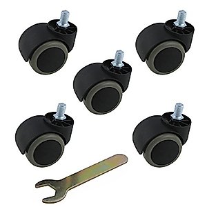 2 Inch Floor Protecting Rubber Office Chair Caster Wheels Twin Wheel fit to metric screws M8 x 13 mm, Chinese standard chairs Threaded Stem Brake Swivel Casters Contains 1 Easy Tools (Black & Gray)