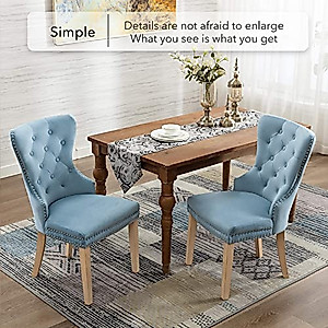 adochr Velvet Fabric Accent Dining Chairs Set of 6, Room for Used Solid Wood with Button and Nailed Trim (Blue)