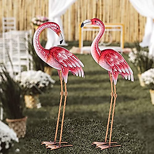 Natelf Pink Flamingo Yard Decorations, Metal Garden Statues and Sculptures, Standing Bird Lawn Ornaments for Patio Backyard Pond Decorations…